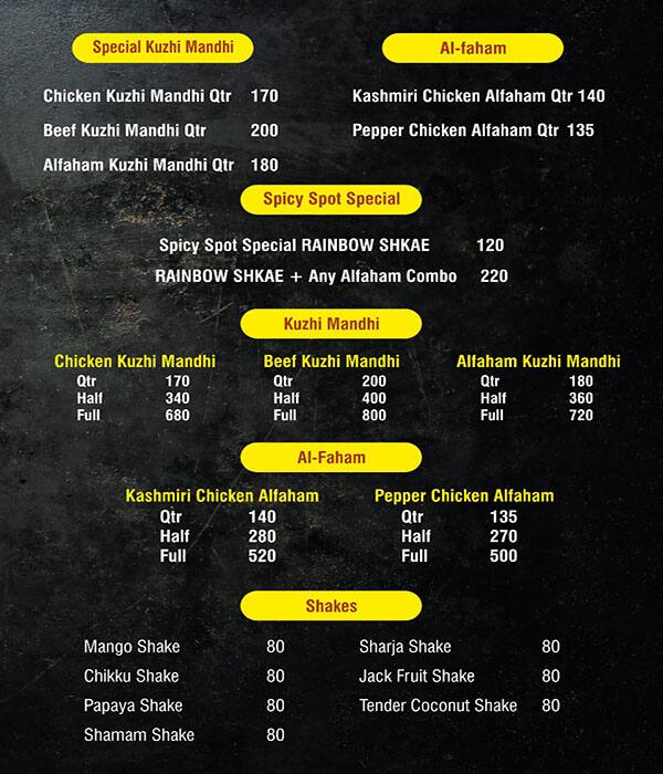 Menu of Spicy Spot, Kaloor, Kochi