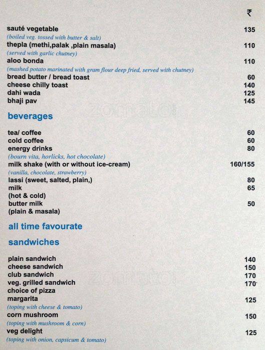 Menu at Blue Corriander, Ahmedabad, Parker Lords Eco Inn
