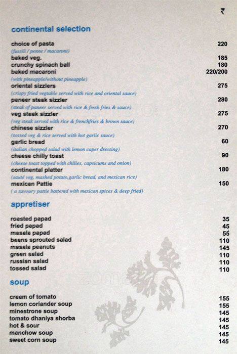 Menu at Blue Corriander, Ahmedabad, Parker Lords Eco Inn