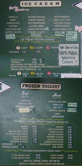 Menu at White Mountain Creamery desserts, Boston, 19 Commonwealth Ave