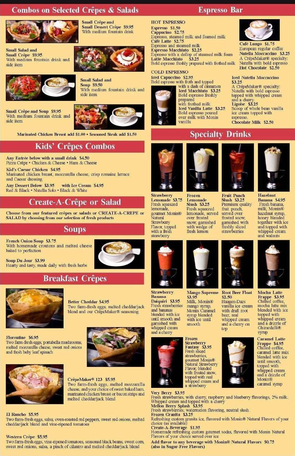 Menu at Crepe Maker restaurant, Three Lakes, SW 137th Ave #304