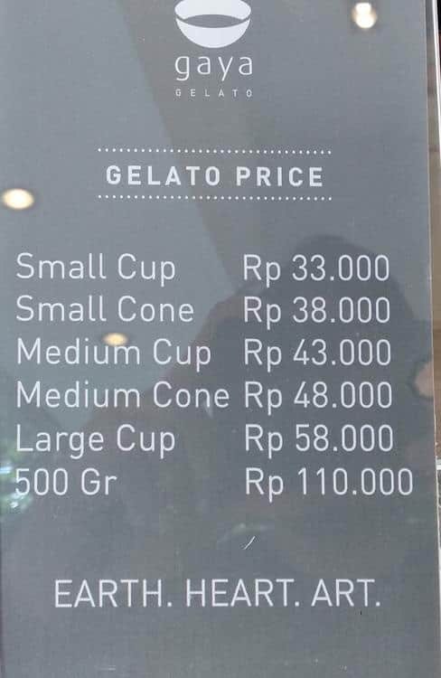 Menu at Gaya Gelato desserts, Ubud, Jl. Raya Sayan