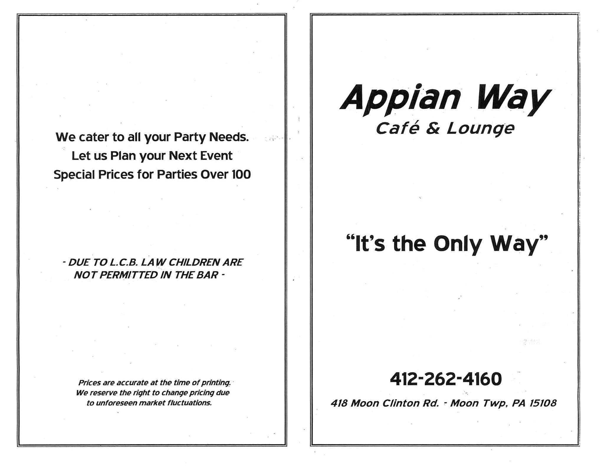 Menu at Appian Way Cafe & Lounge, Moon