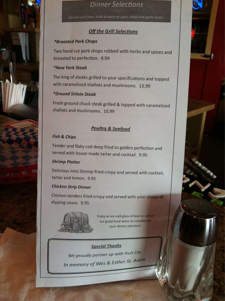 Menu at Old Town Pump Saloon pub & bar, Union Gap