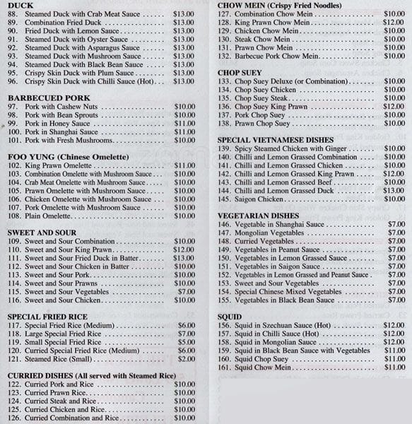 Menu at The Lucky Dragon Chinese Restaurant, Campbelltown