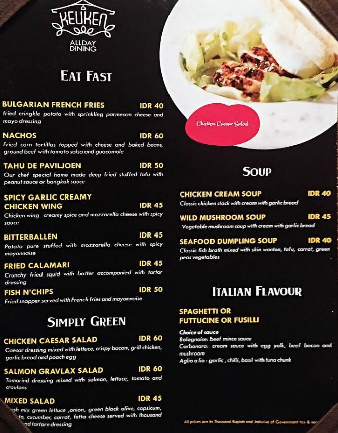 Menu at Keuken All Day Dining restaurant, Bandung, LLRE Martadinata St ...