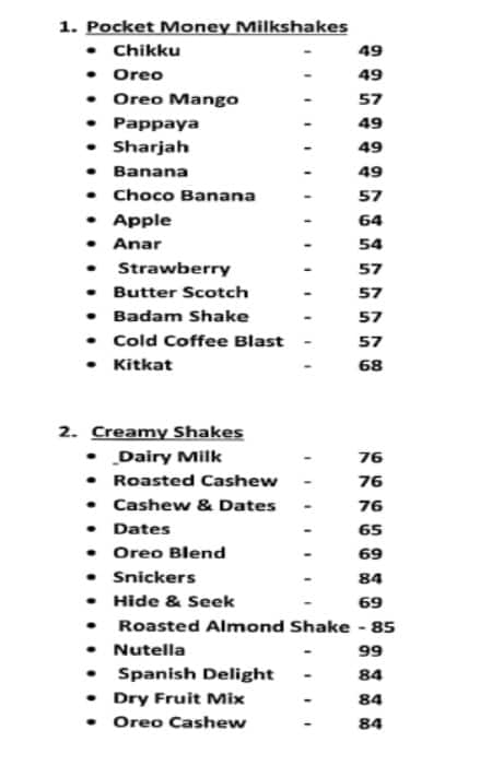 Menu of Olive Street Food Cafe, Kodailbail, Mangalore