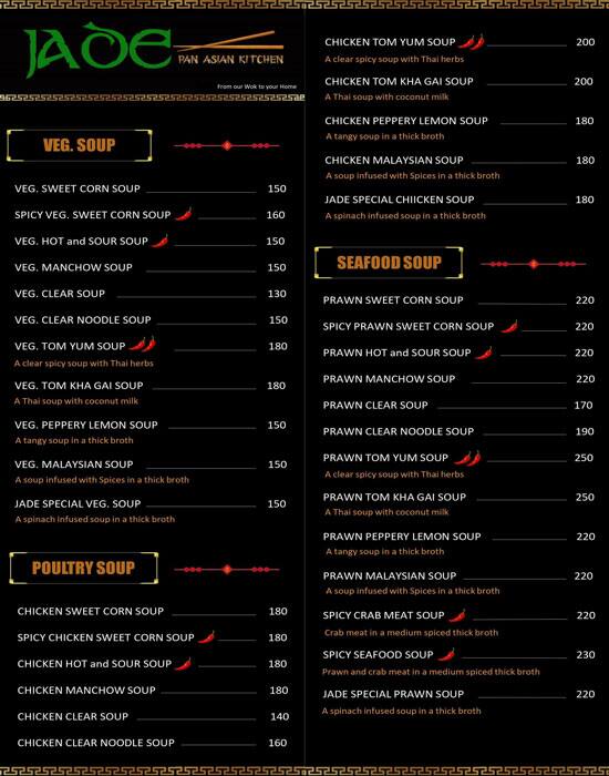 Menu of Jade Pan Asian Kitchen, Hill Road, Bandra West, Mumbai