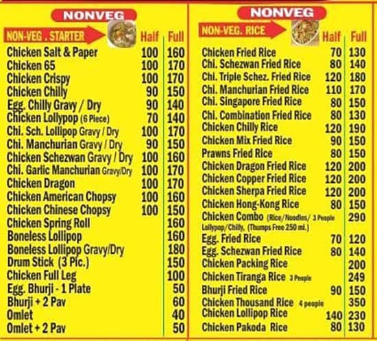 Menu of Babu Chinese & Biryani Fast Food, Mumbai Central, Mumbai