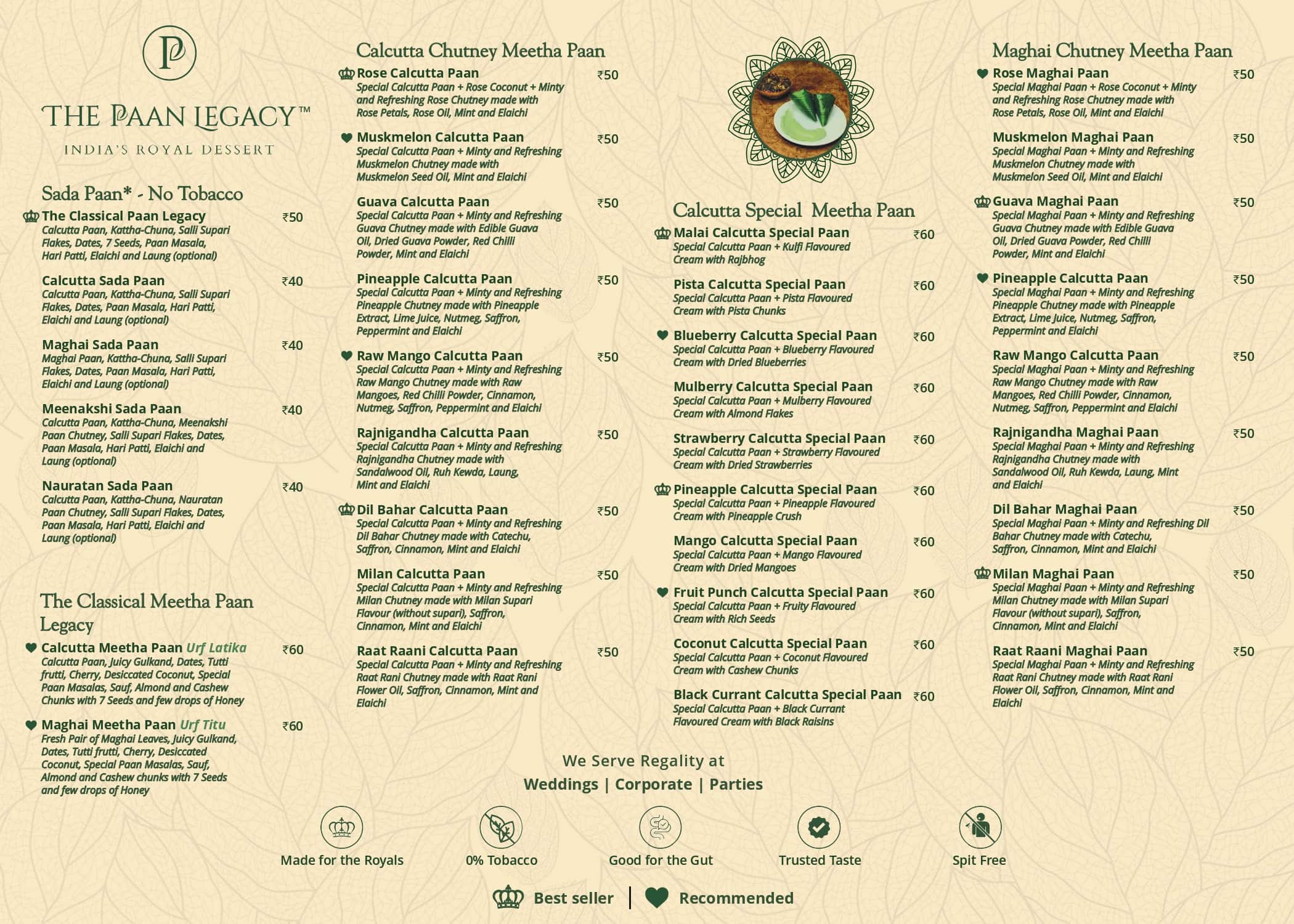 Menu of The Paan Legacy, Ghatkopar East, Mumbai