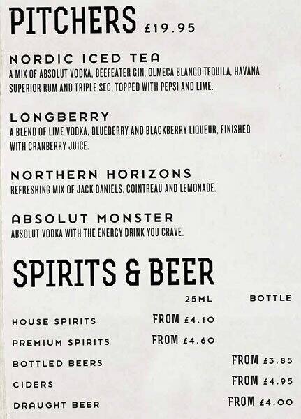 Menu at Nordic Bar, London, 25 Newman St