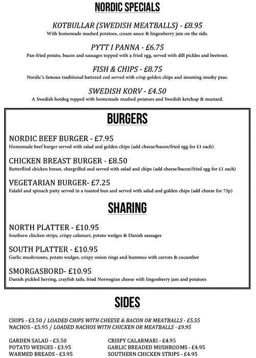 Menu at Nordic Bar, London, 25 Newman St