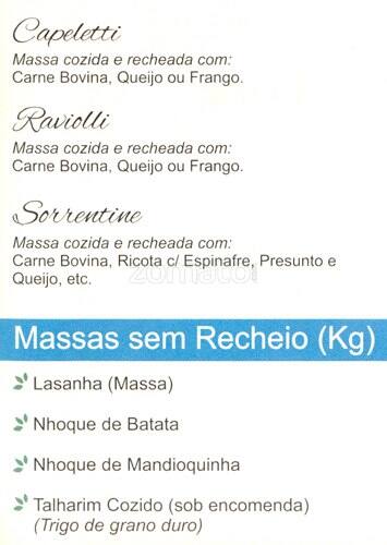 Menu at Piccolo Paradiso restaurant, São Paulo