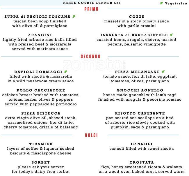 Menu at IL FORNELLO on Danforth restaurant, Toronto, 576 Danforth Ave