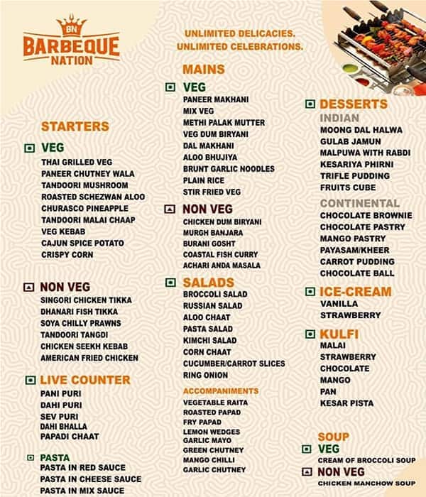 Menu of Barbeque Nation, R Deccan Mall, JM Road, Pune