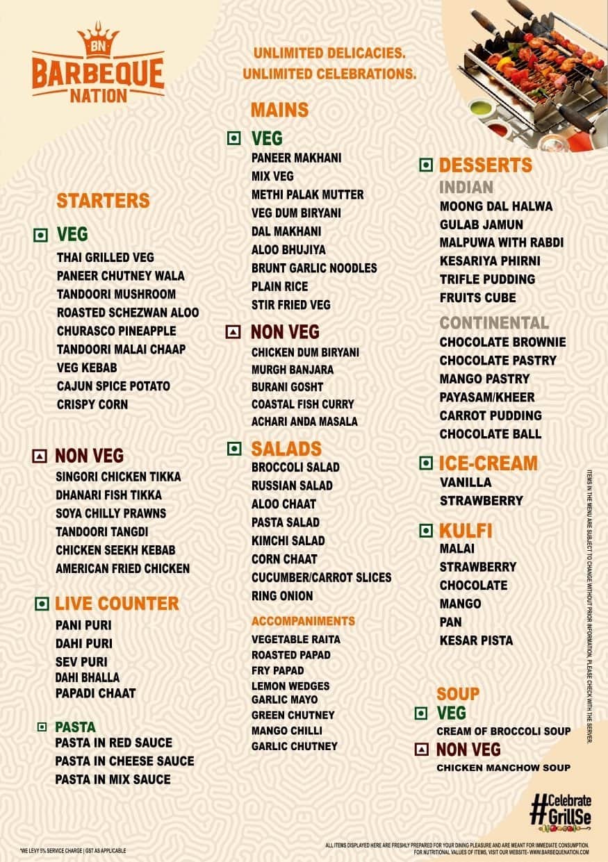 Menu of Barbeque Nation, R Deccan Mall, JM Road, Pune