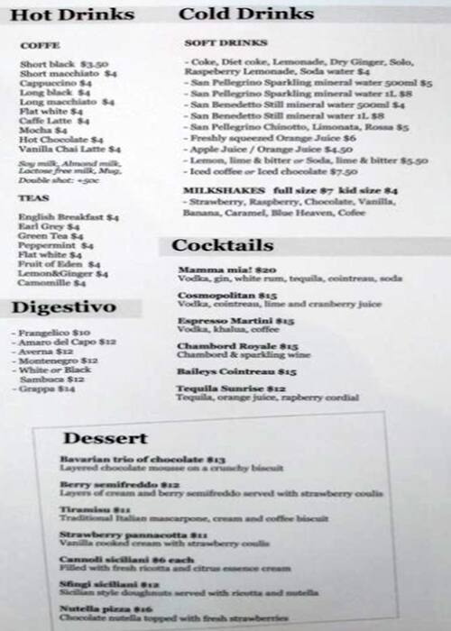 Carta del restaurante Riverside Kitchen & Events, Ascot Vale