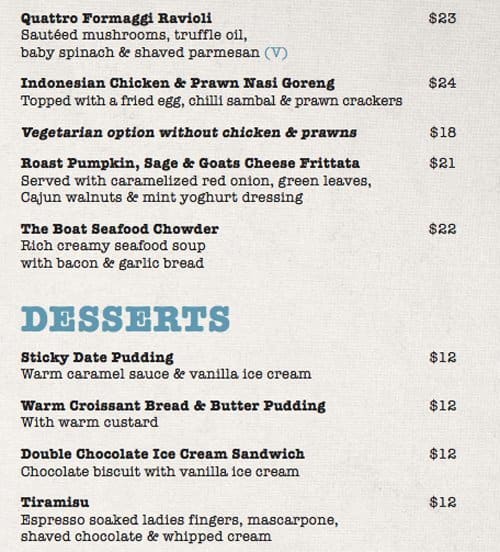 Menu at The Boat - Mindarie restaurant, Mindarie