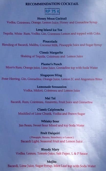 Carta de Lemonade Restaurant, Ubud