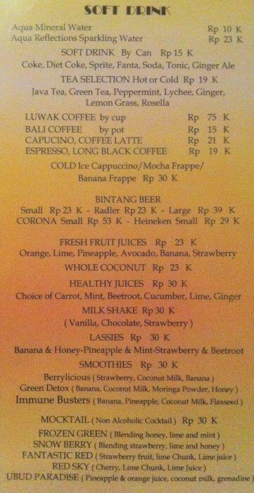 Carta de Lemonade Restaurant, Ubud