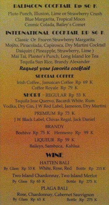 Carta de Lemonade Restaurant, Ubud