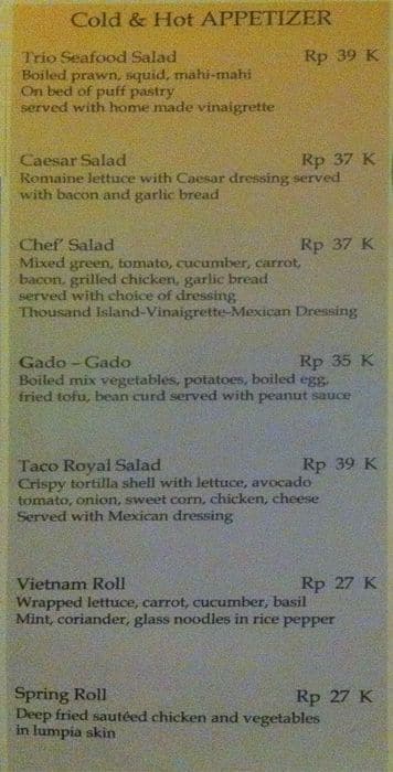 Carta de Lemonade Restaurant, Ubud