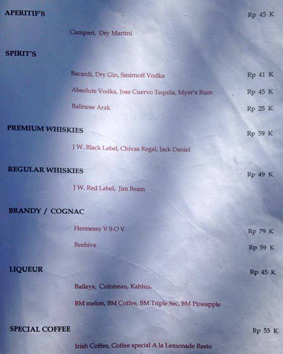 Carta de Lemonade Restaurant, Ubud