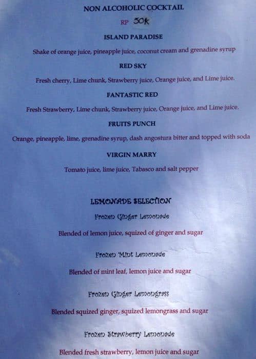 Carta de Lemonade Restaurant, Ubud