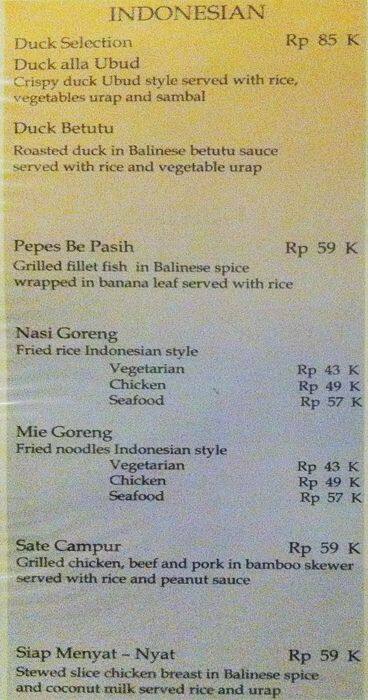 Carta de Lemonade Restaurant, Ubud