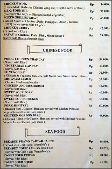 Menu at Bintang Bali Restaurant, Buleleng