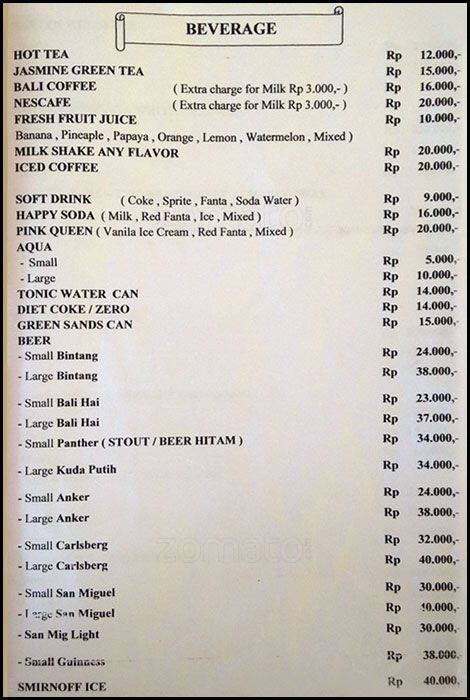 Menu at Bintang Bali Restaurant, Buleleng