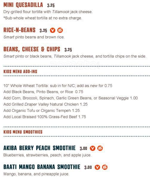 Menu at Laughing Planet restaurant, Portland, S Vermont St