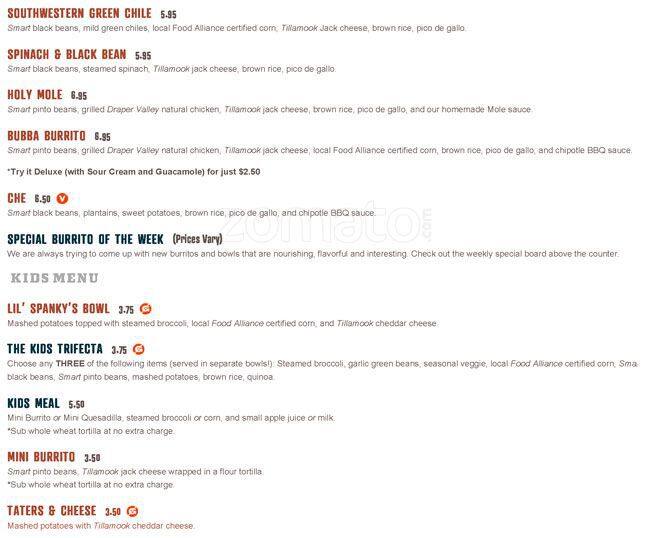 Menu at Laughing Planet restaurant, Portland, S Vermont St