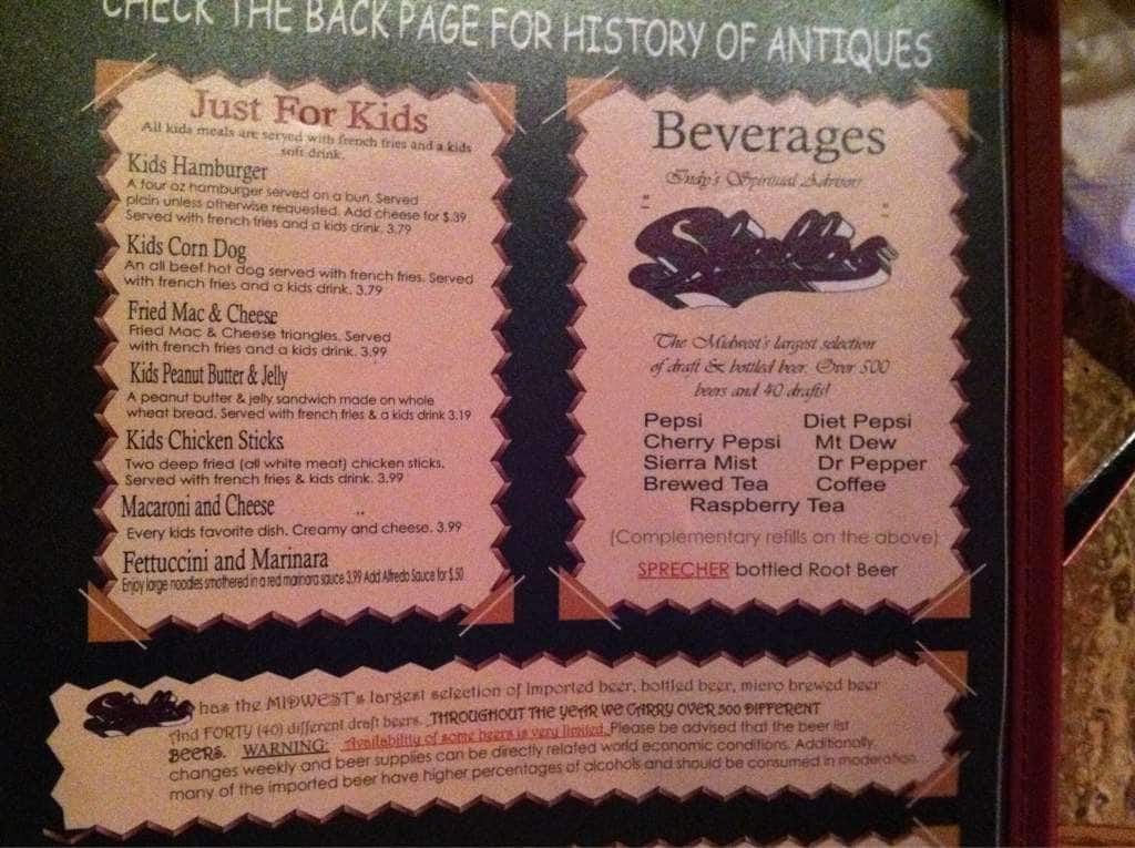Menu at Shallo's Antique Restaurant & Brewhaus, Indianapolis