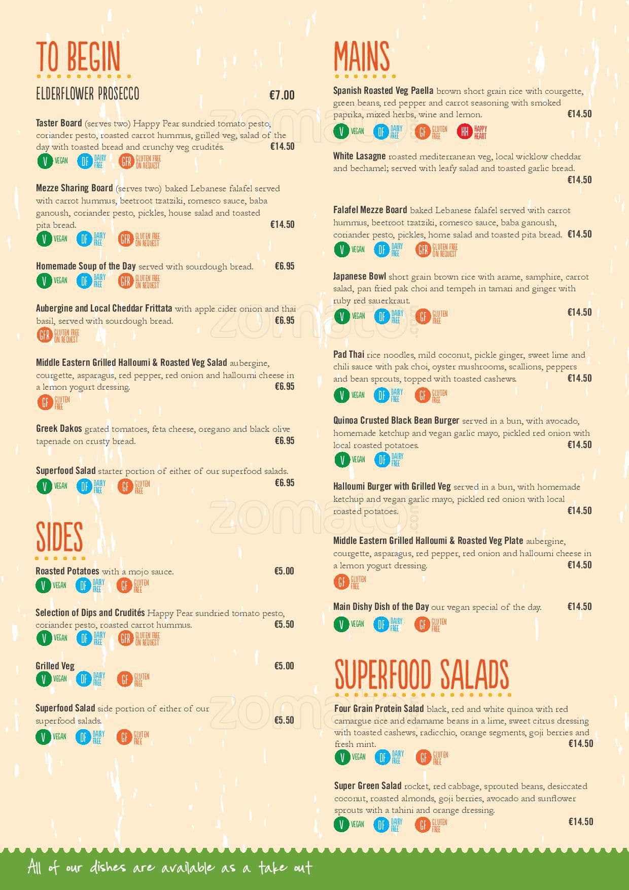 Menu at The Happy Pear pub & bar, Greystones, Church Rd