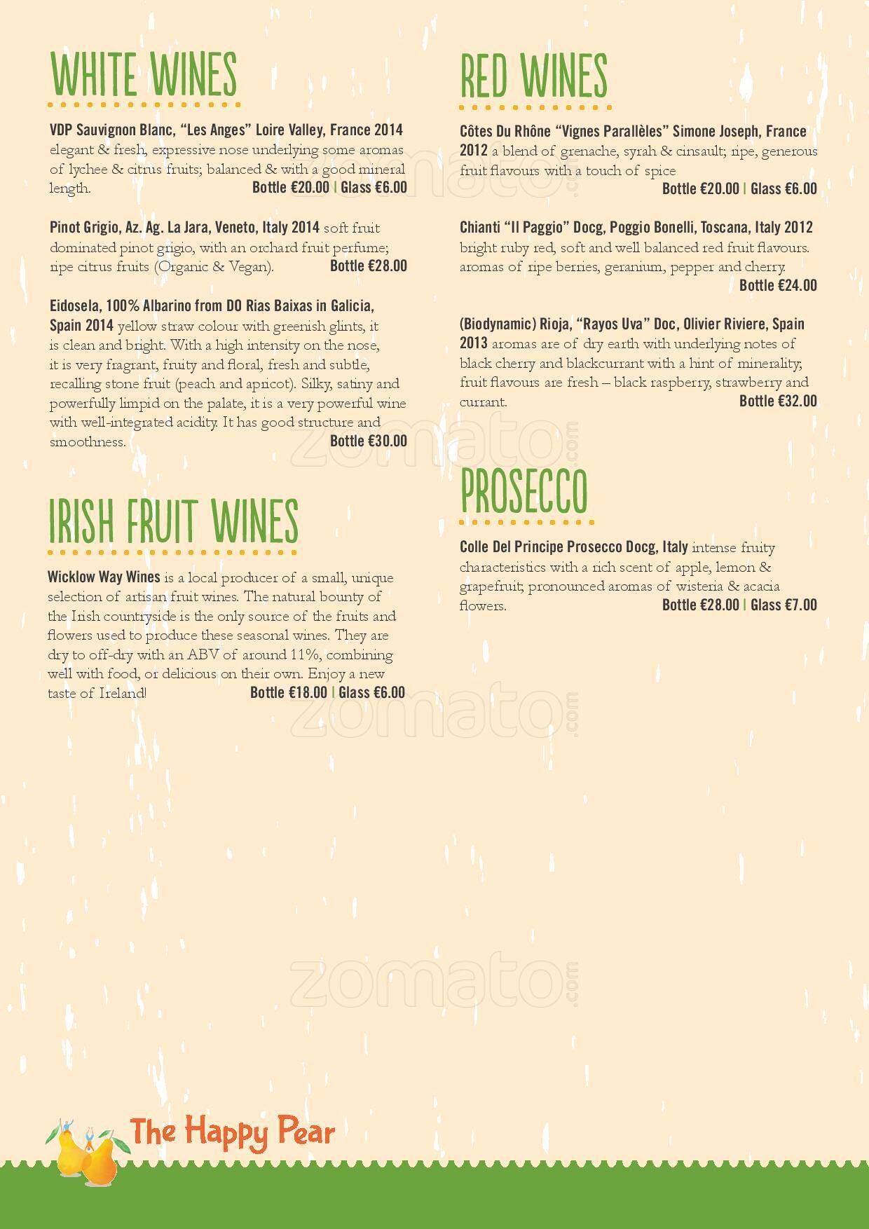 Menu at The Happy Pear pub & bar, Greystones, Church Rd