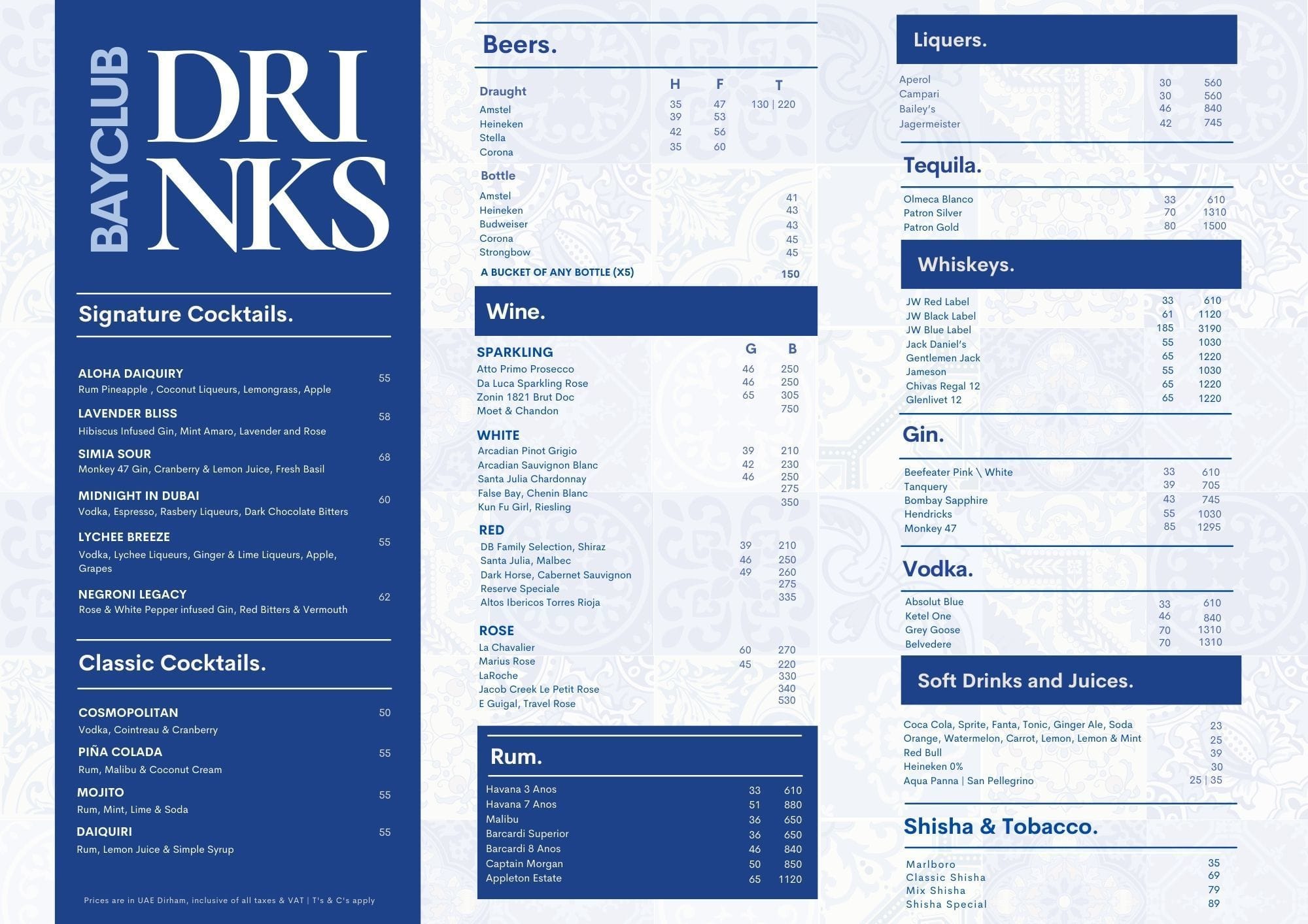Menu of Bay Club - DoubleTree by Hilton, Business Bay, Dubai