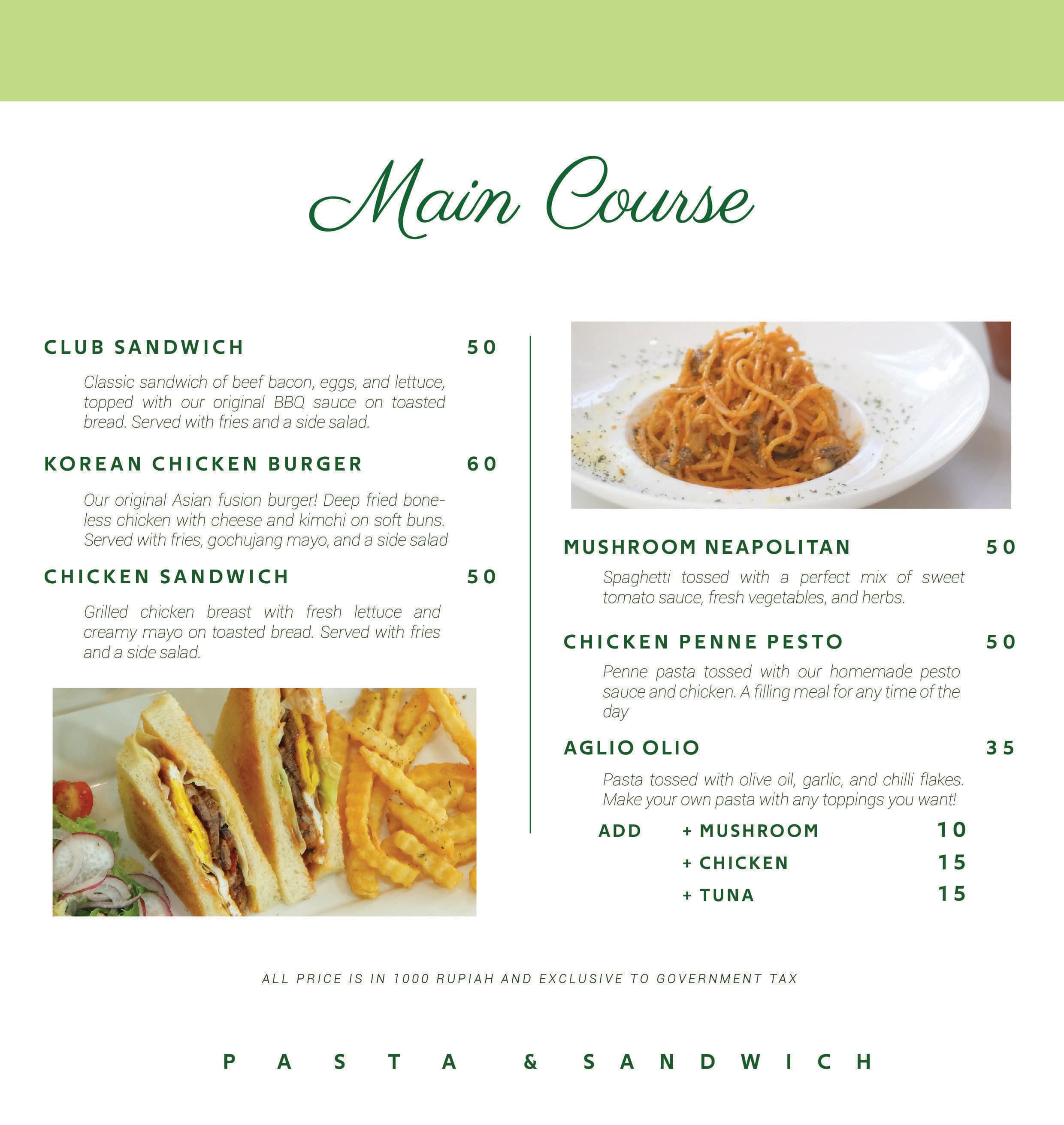 Menu at Living With LOF restaurant, Jakarta