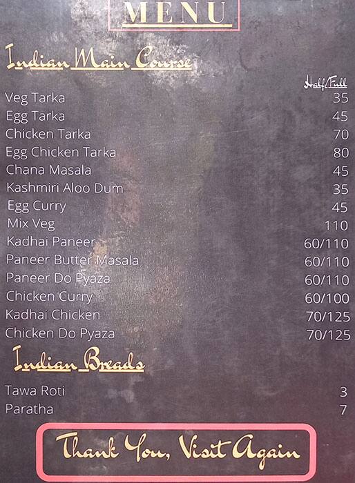Menu of Foodies Paradise, Dum Dum, Kolkata