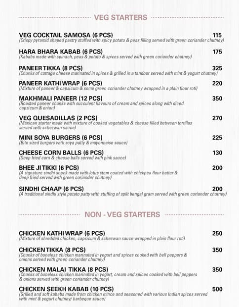 Menu of Bombay Cooking Studio, Khar, Mumbai
