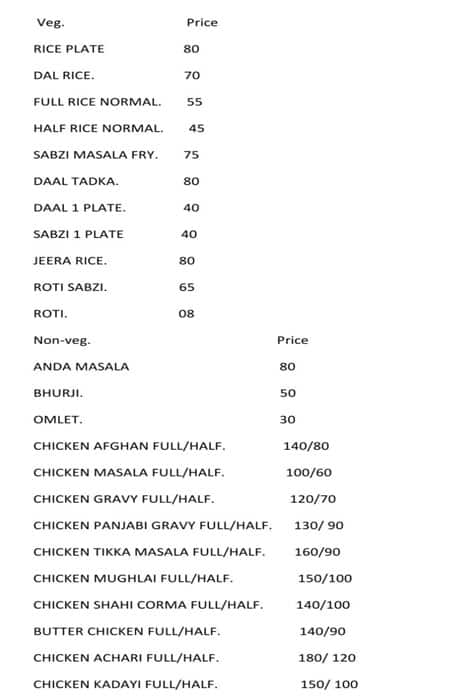 Menu of Shah And Brothers Hotel, Malad West, Mumbai