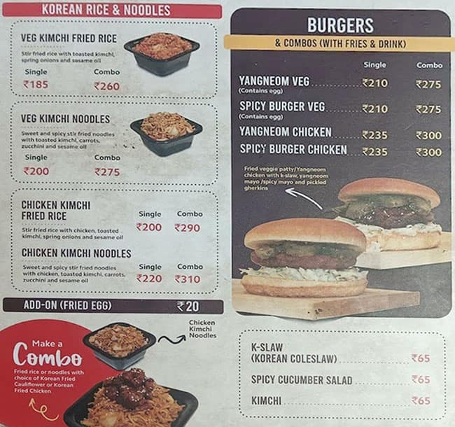 Menu of Koriken, HSR, Bangalore