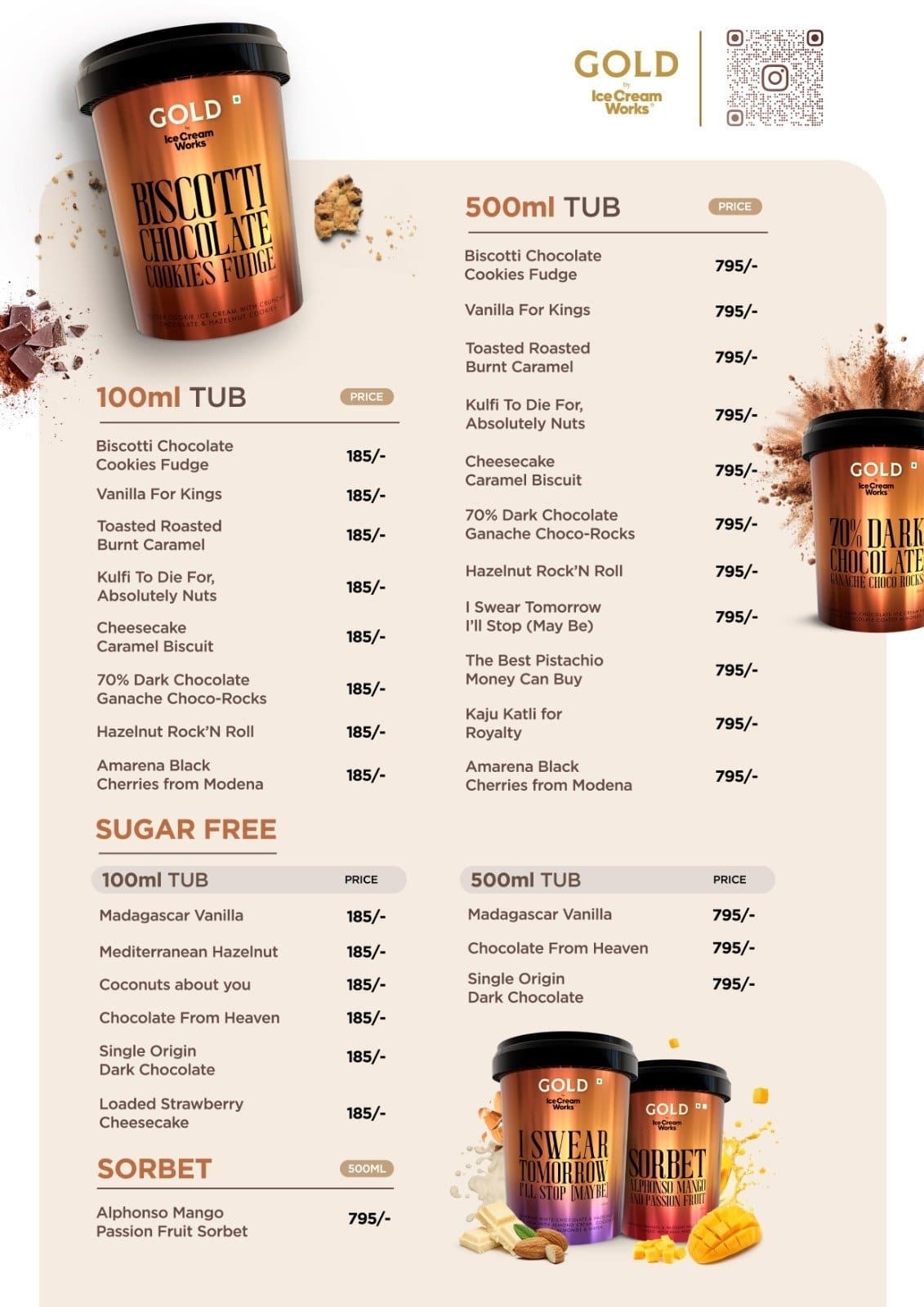 Menu of Gold By Ice Cream Works, Juhu, Mumbai