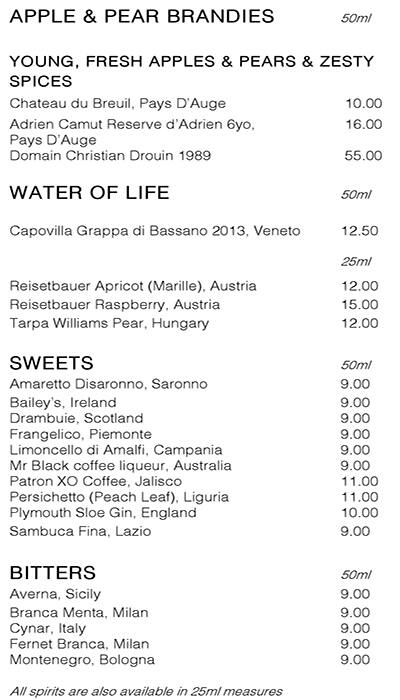Menu at Pollen Street Social restaurant, London