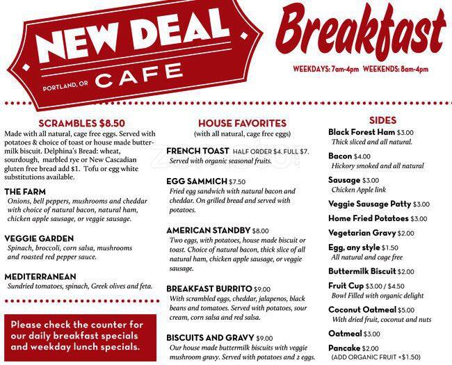 New Deal Cafe Menu, Menu for New Deal Cafe, Rose City Park, Portland ...