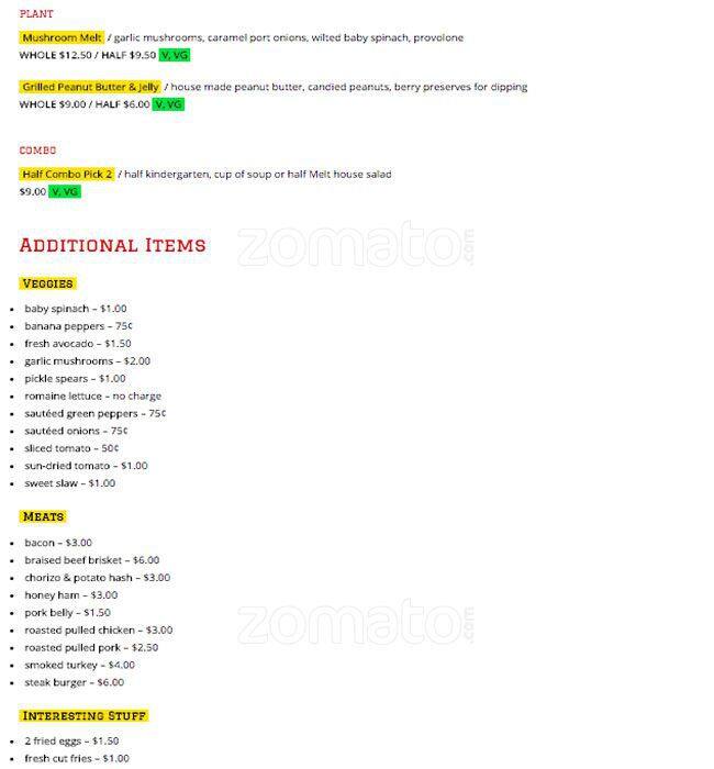 Menu at Melt Bar & Grilled, Cleveland, Euclid Ave