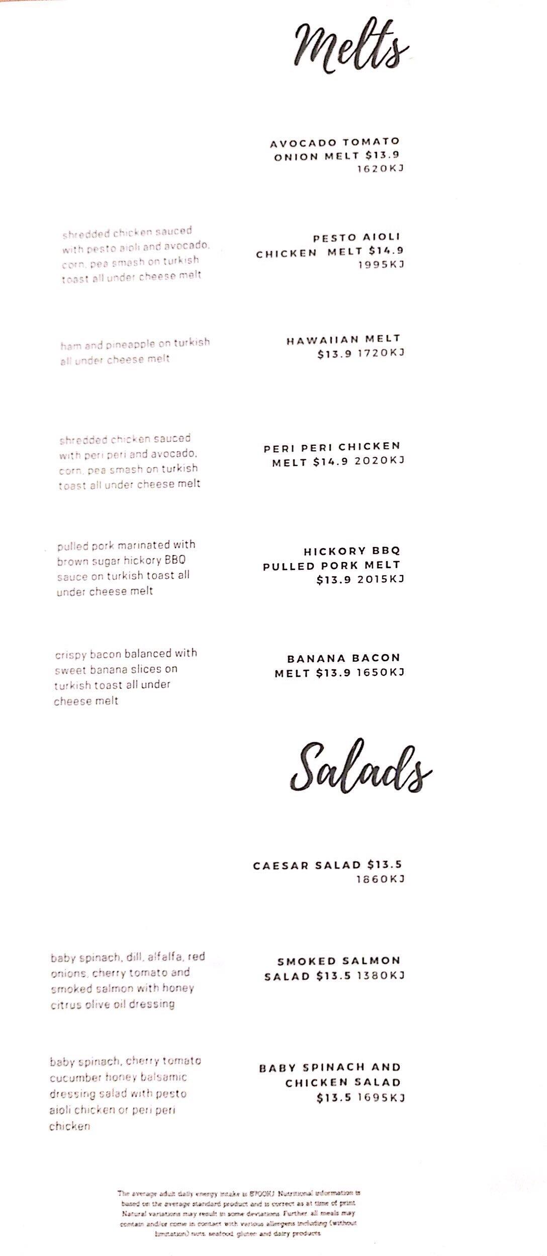 Menu at Caffe Cherry Beans cafe, Shailer Park