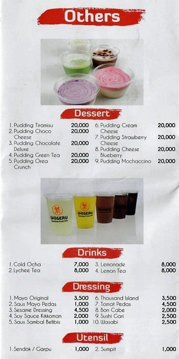 Menu at Shigeru restaurant, South Tangerang, Living World 2nd Floor