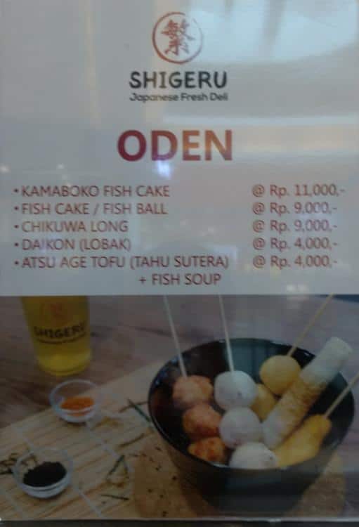 Menu at Shigeru, Depok