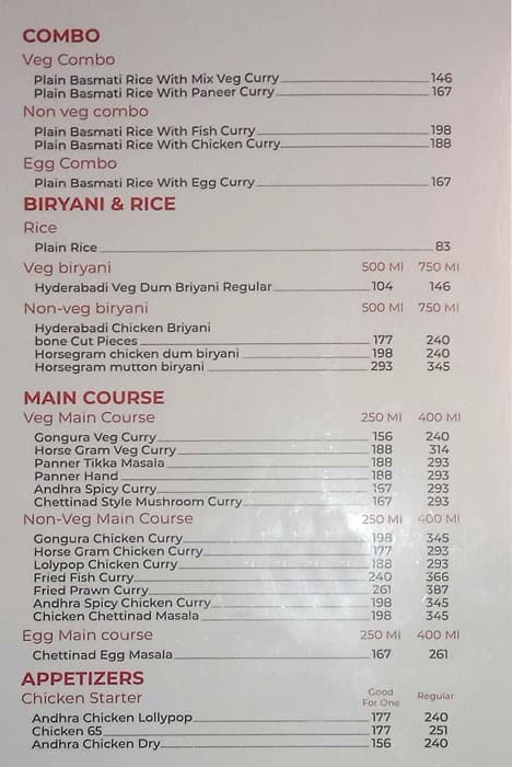 Menu of The Good Food Restaurant, Kammanahalli, Bangalore